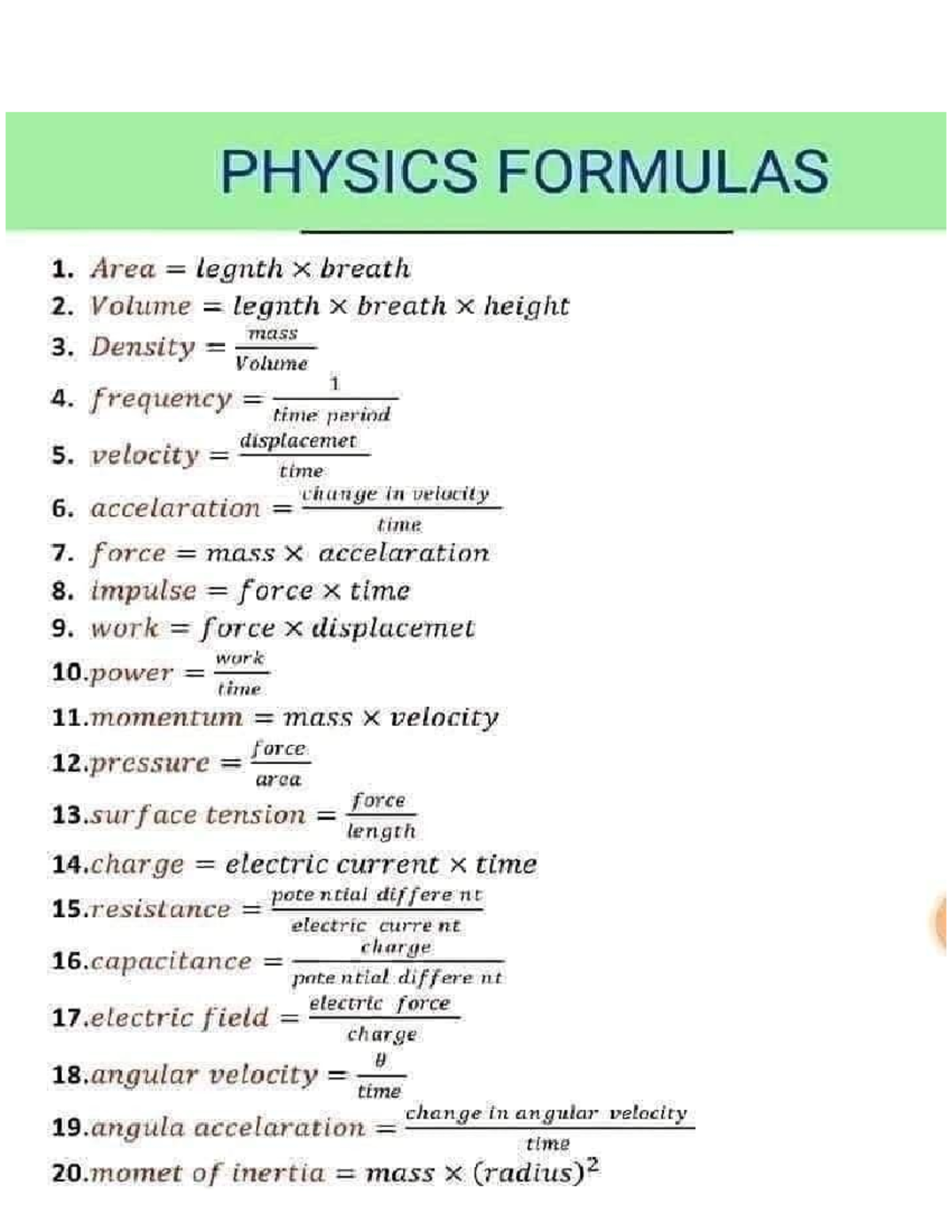 Physics Formulas 2 - PHYS-P 410 - Studocu