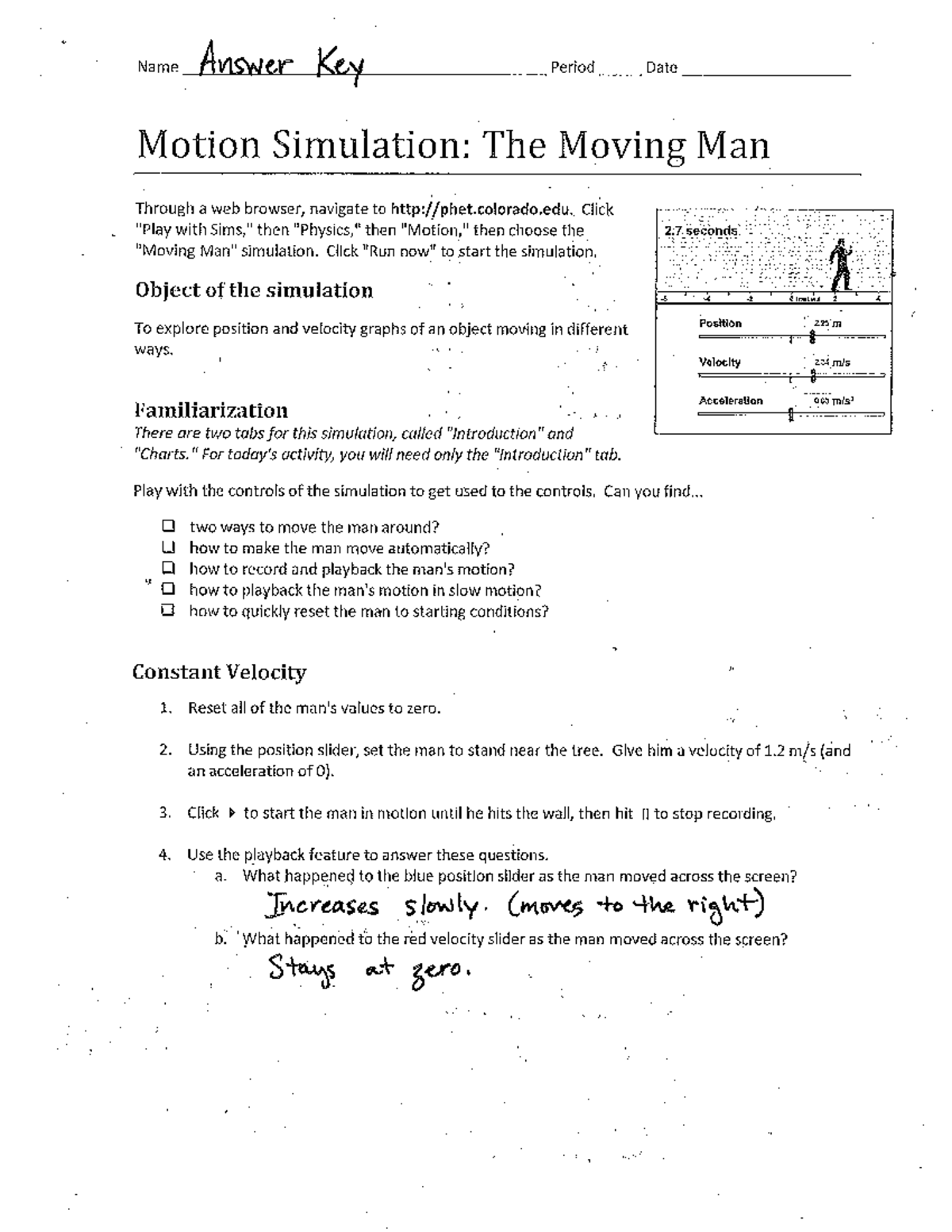 The moving man - answer key - Name Answer Key Period Date Motion Simulation: The Moving Man ...
