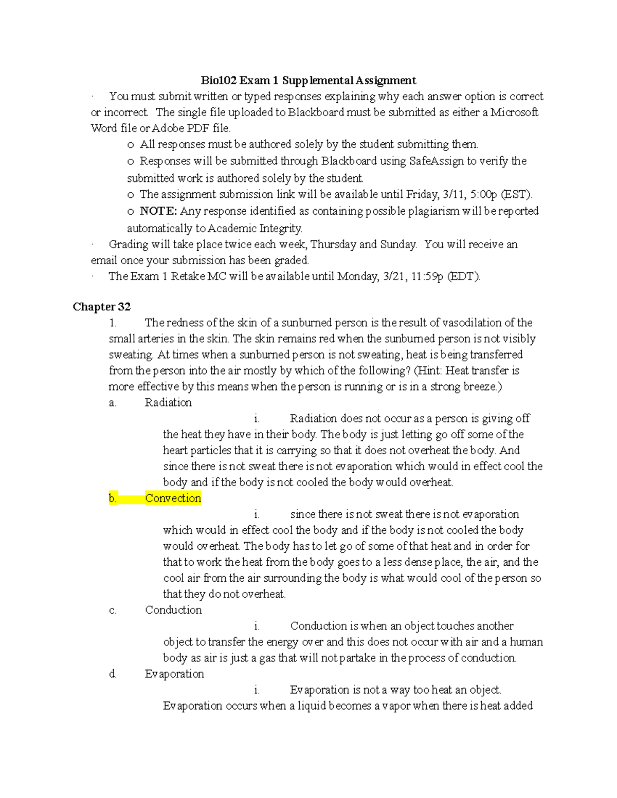 Bio102 Exam 1 Supplemental Assignment - Bio102 Exam 1 Supplemental ...