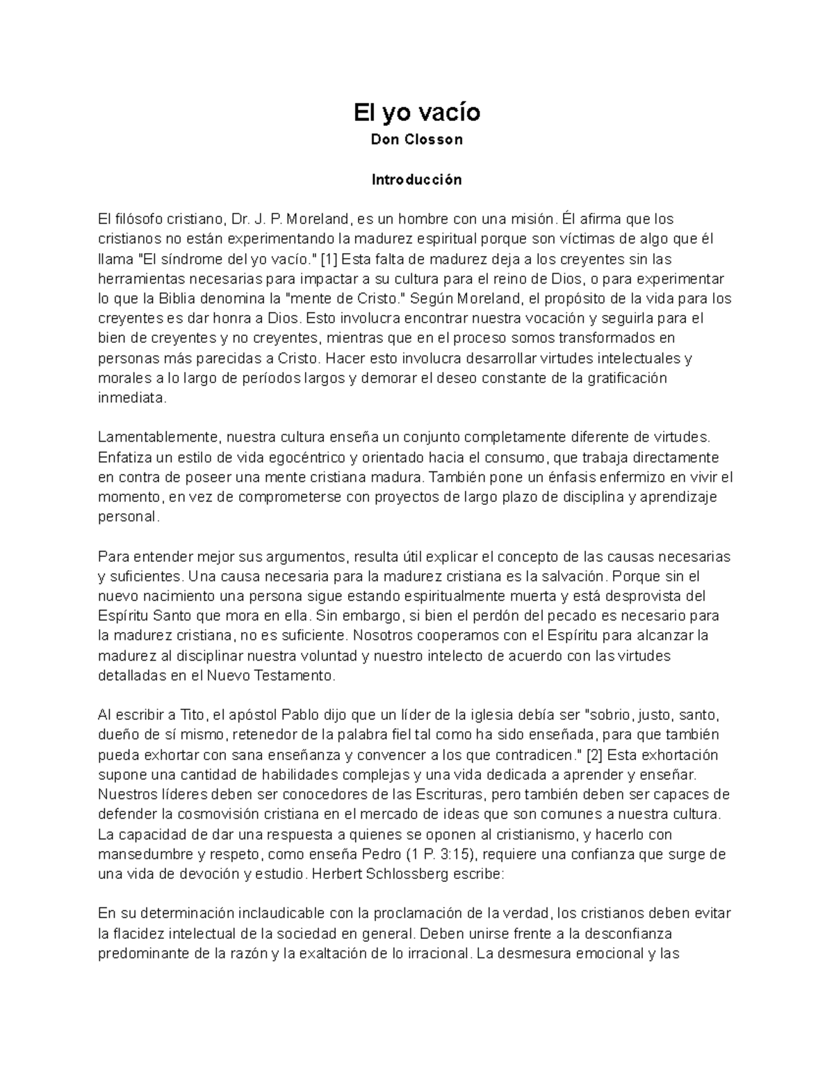 El yo vacío - Don Closson - El yo vacío Don Closson Introducción El ...