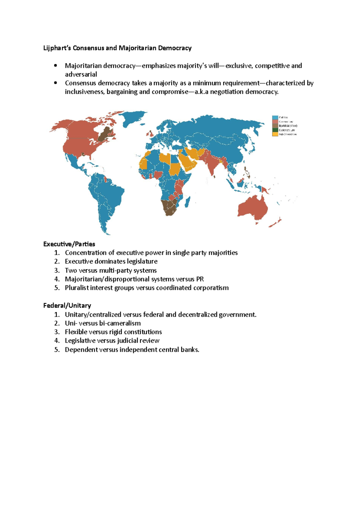 Lijphart’s Consensus and Majoritarian Democracy - Lijphart’s Consensus ...