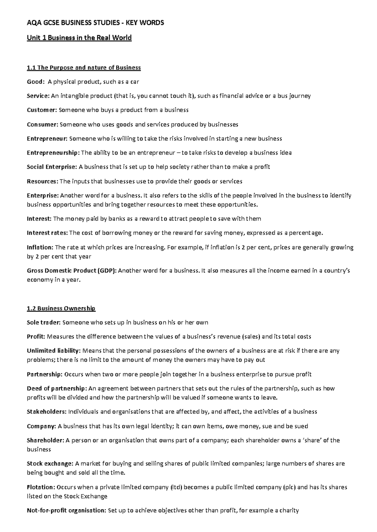 Business-Key-Terms - sxdgsd - AQA GCSE BUSINESS STUDIES - KEY WORDS ...