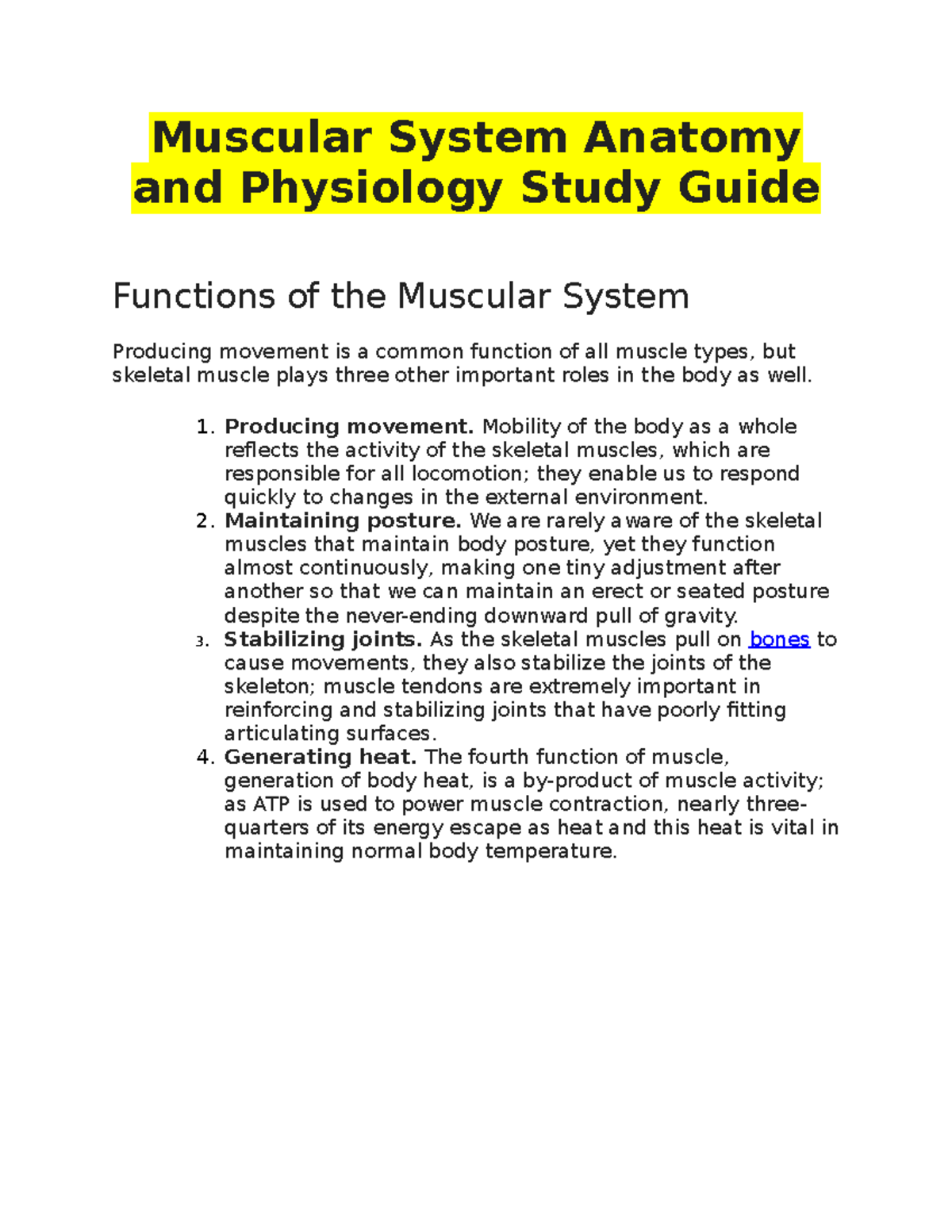 Muscular System Anatomy and Physiology Study Guide - Muscular System ...