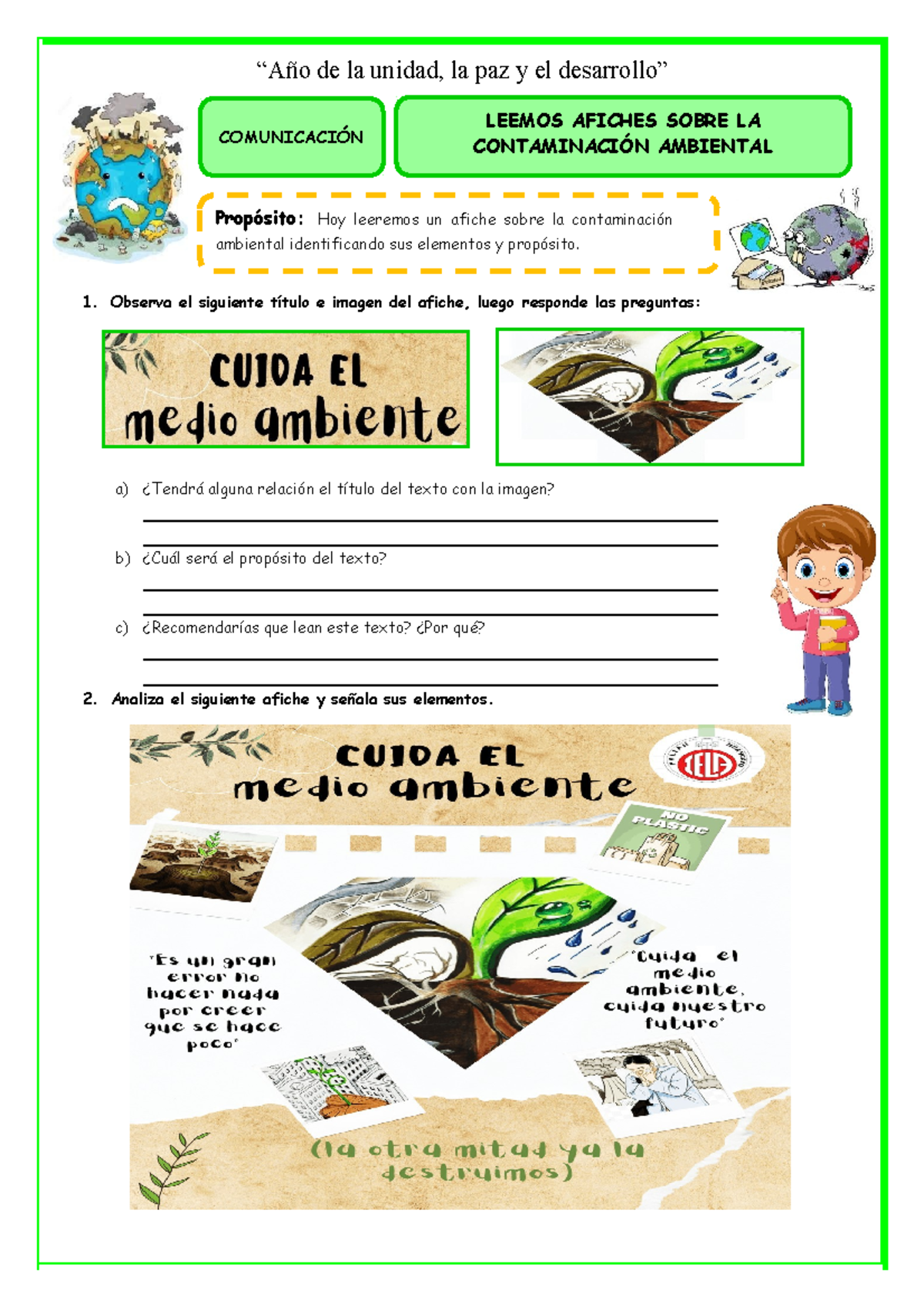 Ficha de aplicacion de cuidado del medio ambiente - COMUNICACIÓN CONTAMINACIÓN AMBIENTALLEEMOS ...