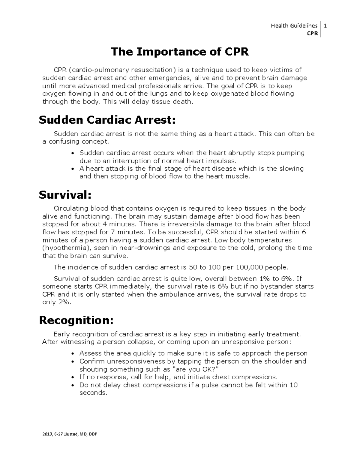 Microsoft Word - Importance of CPR - 062713.docx - Importanceof CPR ...