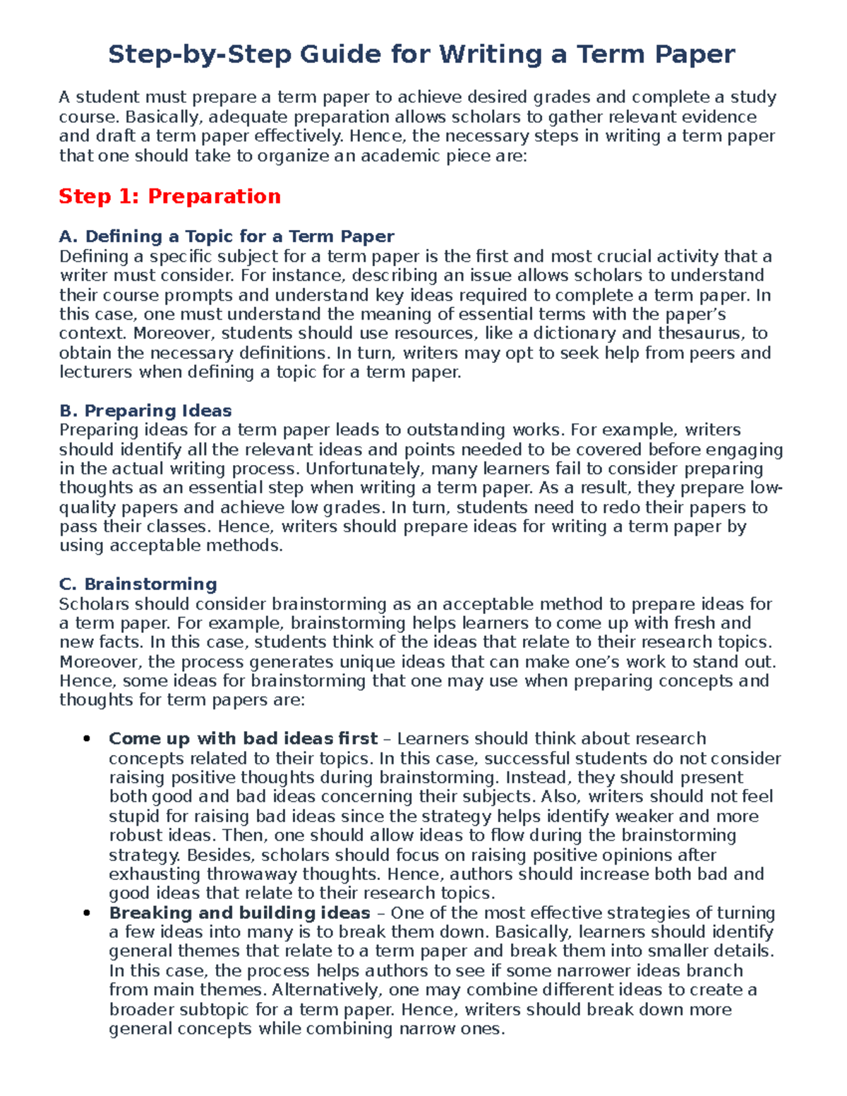 Term paper guiding rules - Step-by-Step Guide for Writing a Term Paper ...