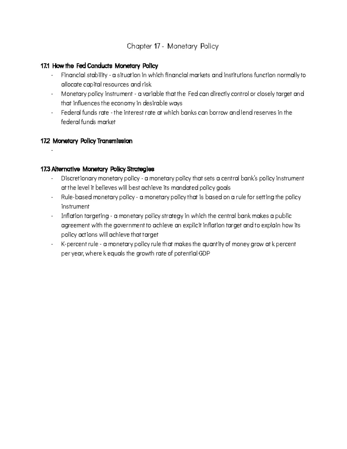 Chapter 17 - Monetary Policy - Chapter 17 - Monetary Policy 1 How the ...