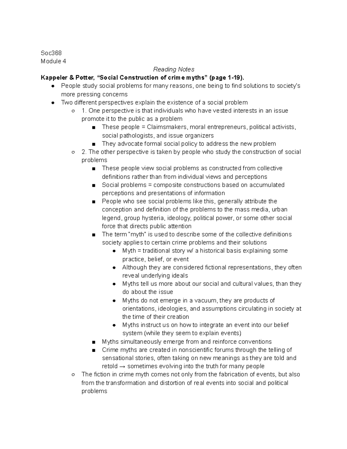 Module 4 - Soc Module 4 Reading Notes Kappeler & Potter,