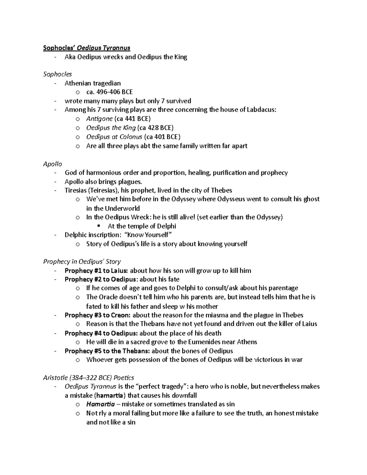 Week 17 - Oedipus and Antigone - Sophocles’ Oedipus Tyrannus - Aka ...
