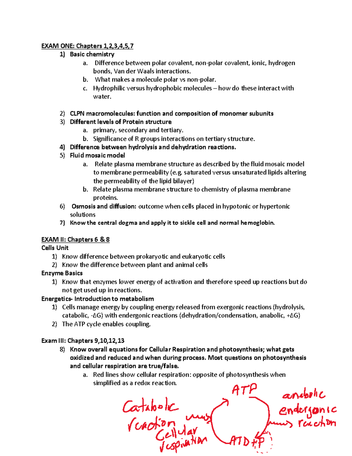 Final Exam Cumulative List & Question Breakdown - EXAM ONE: Chapters 1 ...