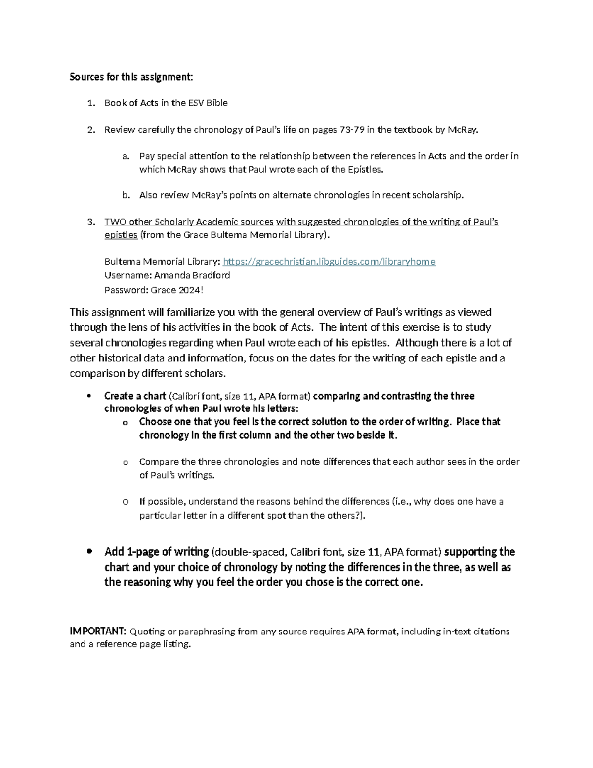 Paul's Epistles Chronology assignment instructions - Sources for this ...