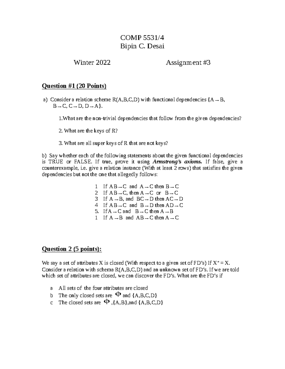 Db22j-a3-encr - COMP 5531 Assignment 3 - COMP 5531/ Bipin C. Desai Winter 2022 Assignment ...