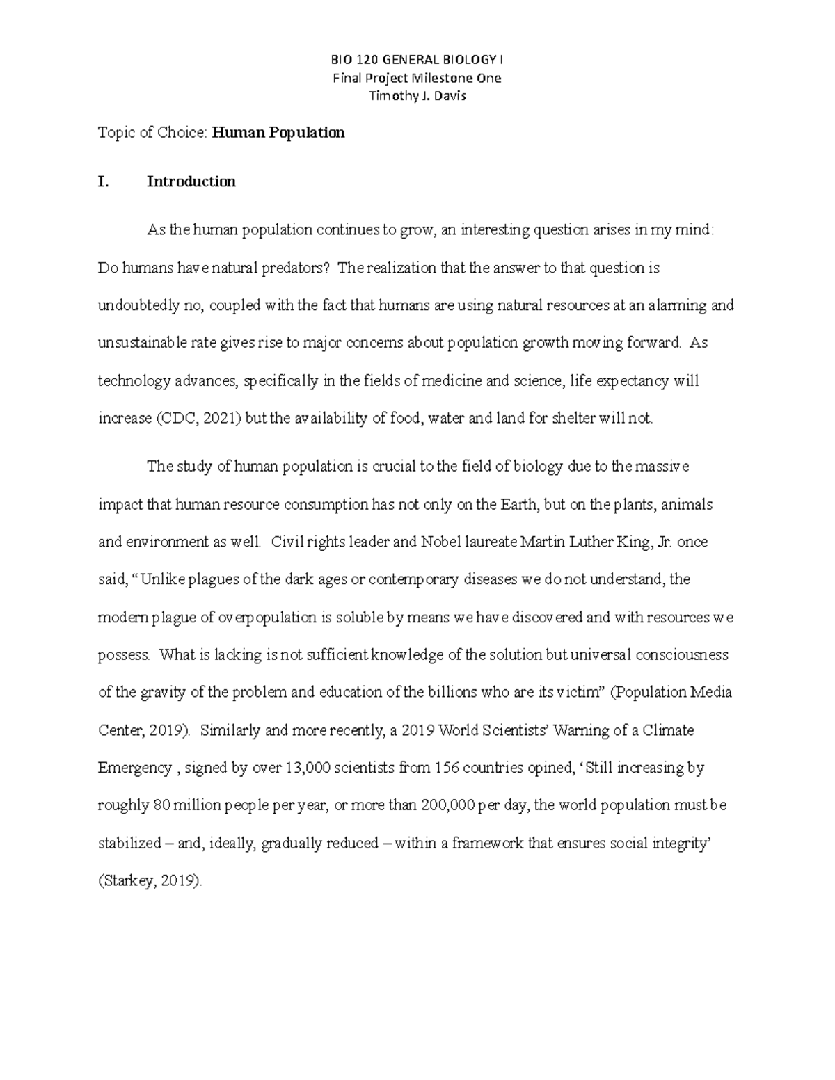 BIO120 Final Project Milestone One - BIO 120 GENERAL BIOLOGY IFinal ...