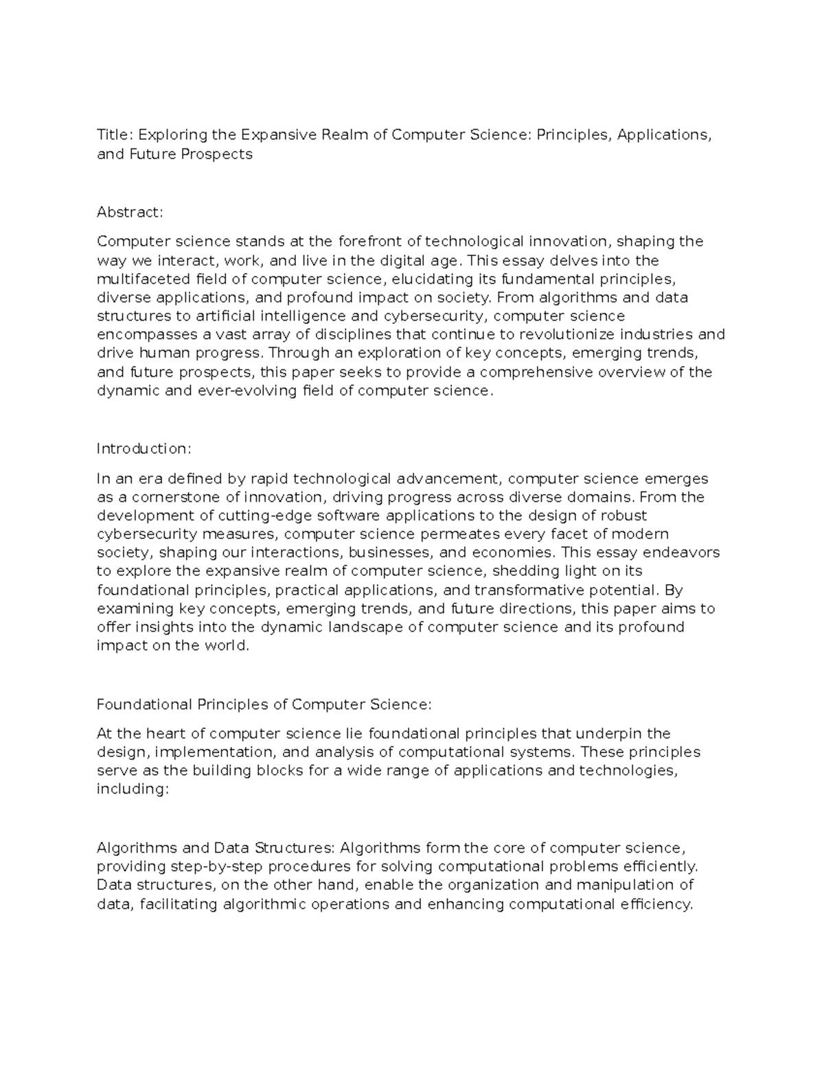 Comp Science - Title: Exploring the Expansive Realm of Computer Science ...