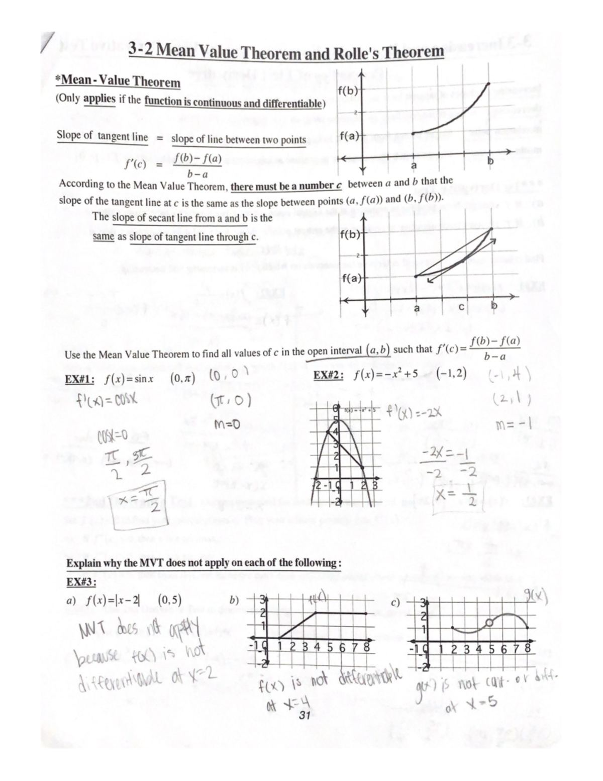 3-2 Mean Value Theorem and Rolle's Theorem - Studocu