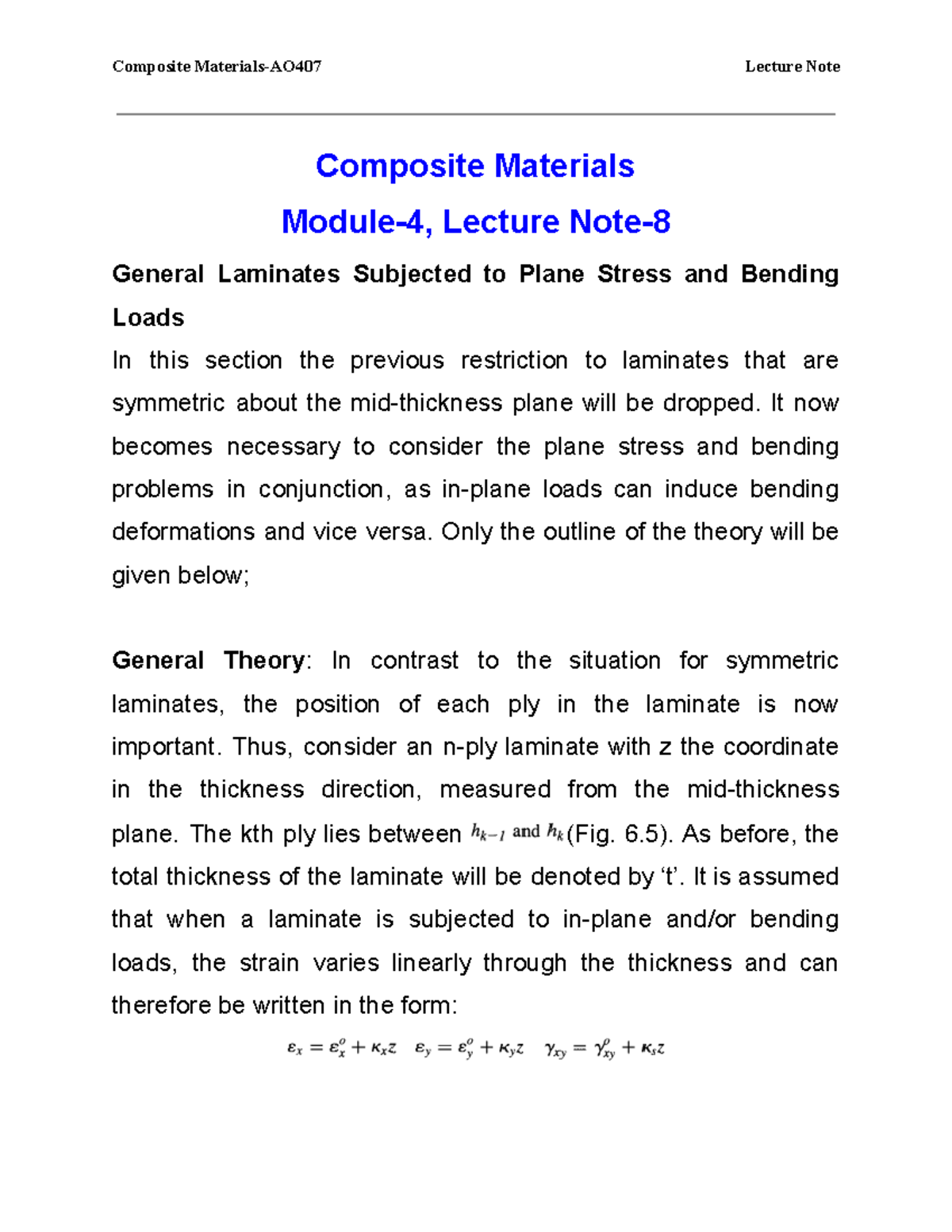 Composite Materials Module 4 Lecture Note 8 - Composite Materials Module-4, Lecture Note ...