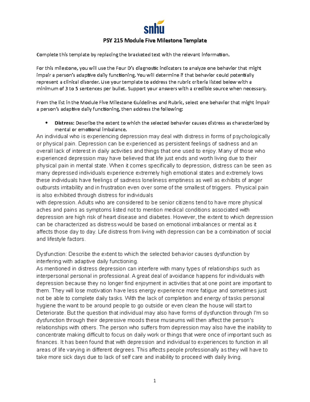 PSY 215 Module Five Milestone Template - PSY 215 Module Five Milestone ...