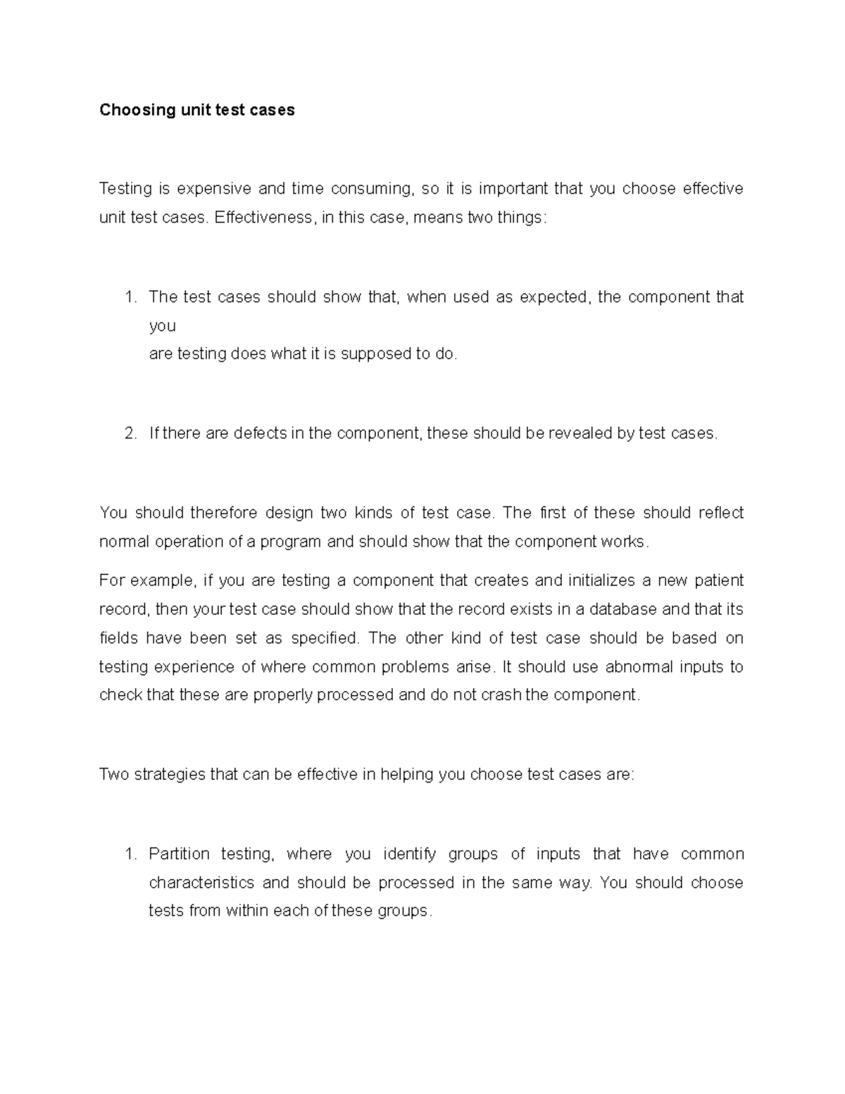 Choosing unit test cases - Choosing unit test cases Testing is ...