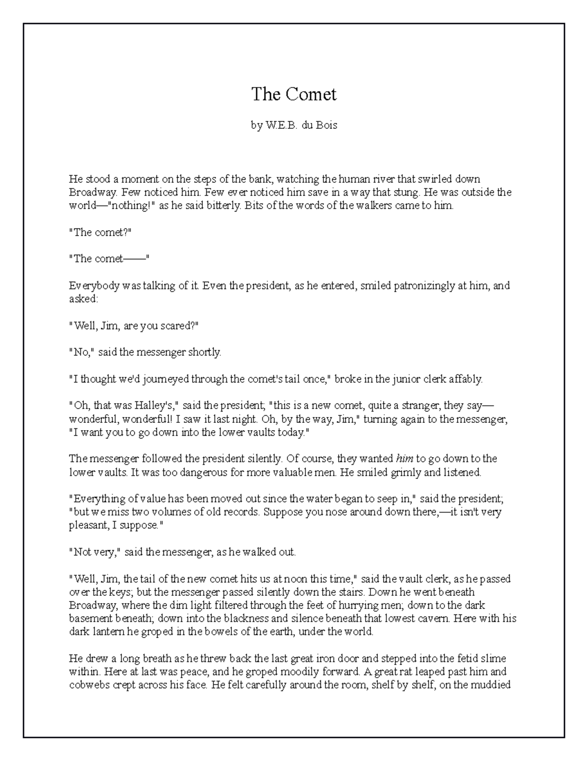 The Comet - W.E.B. du Bois - Studocu