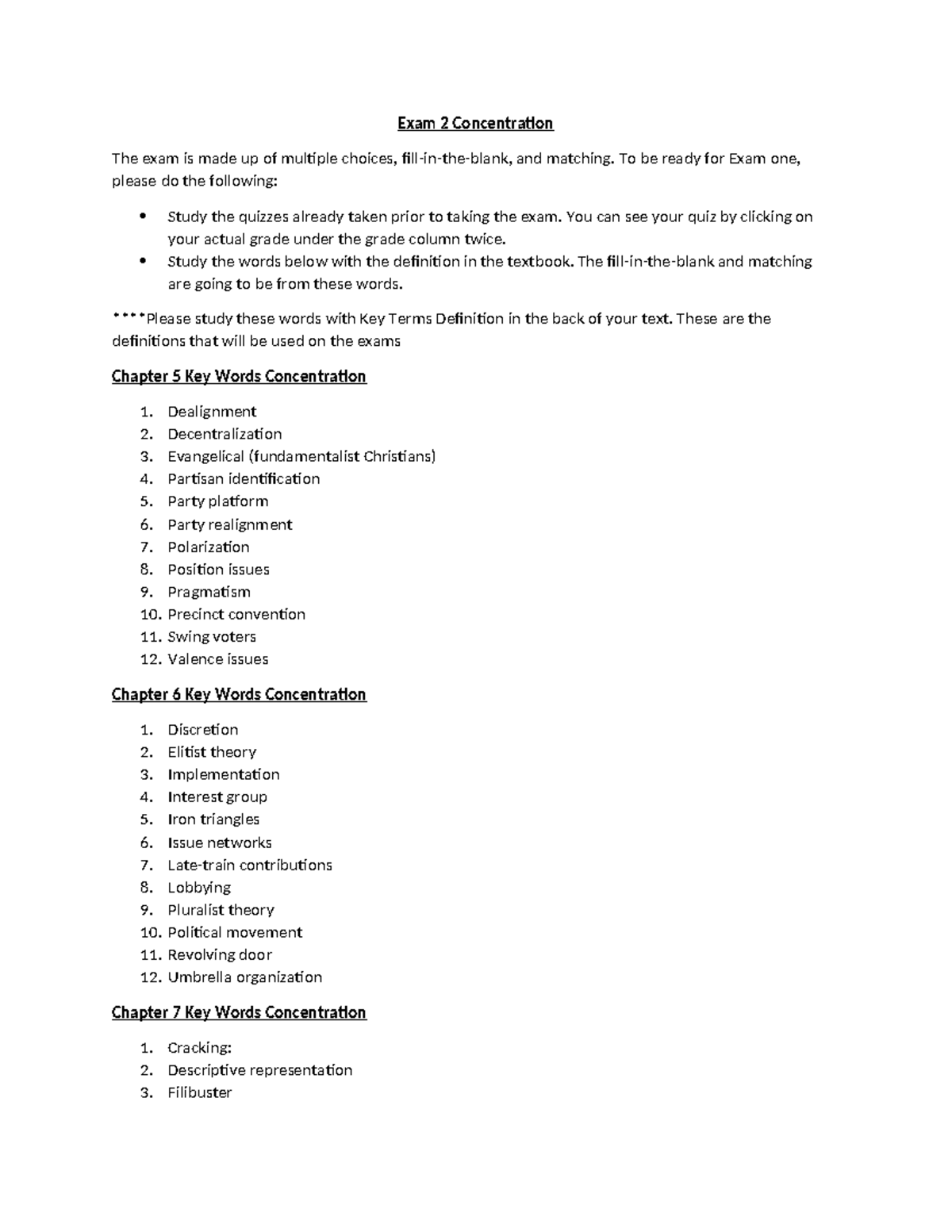 Exam 2 Concentration - vocab for the unit test - Exam 2 Concentration ...