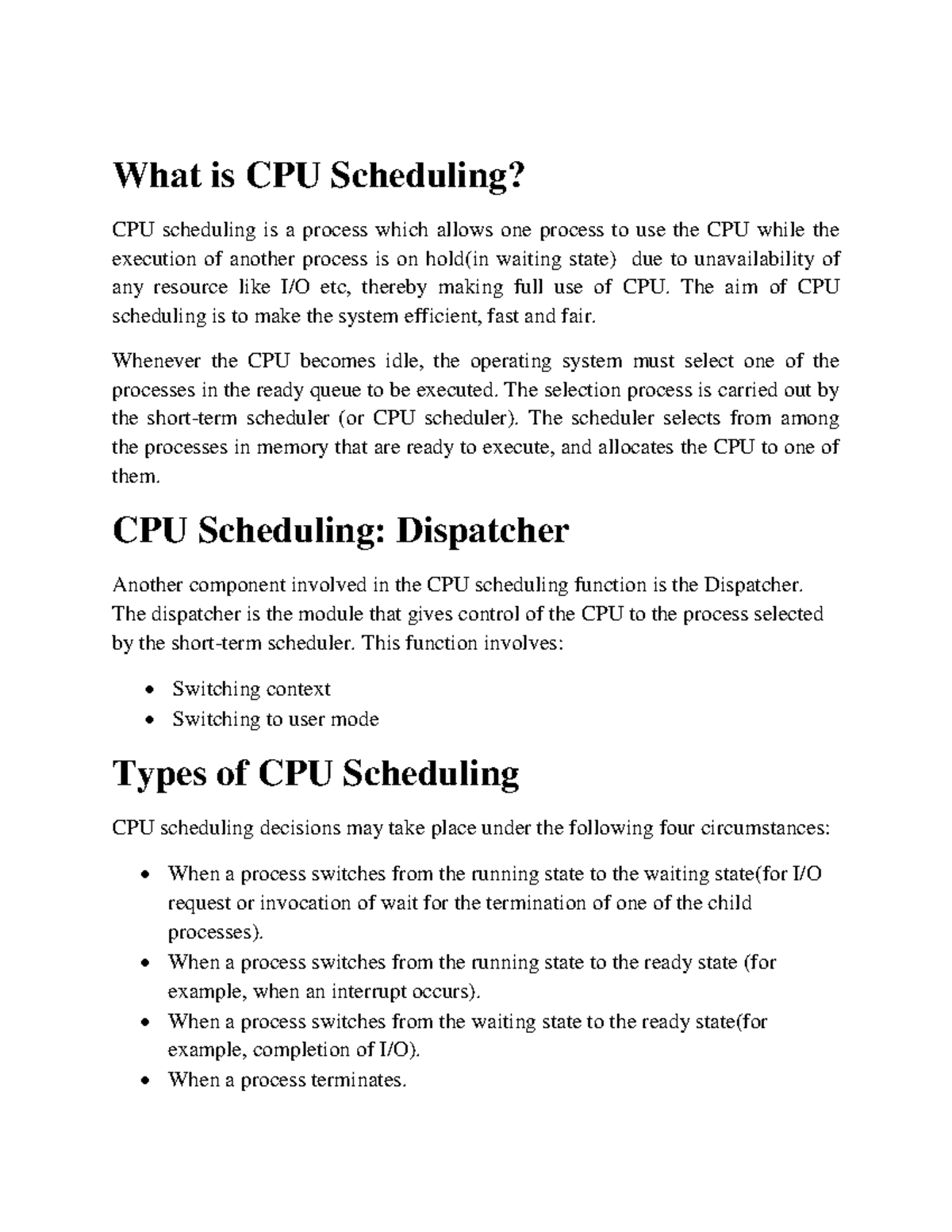 Operating system unit II - What is CPU Scheduling? CPU scheduling is a ...