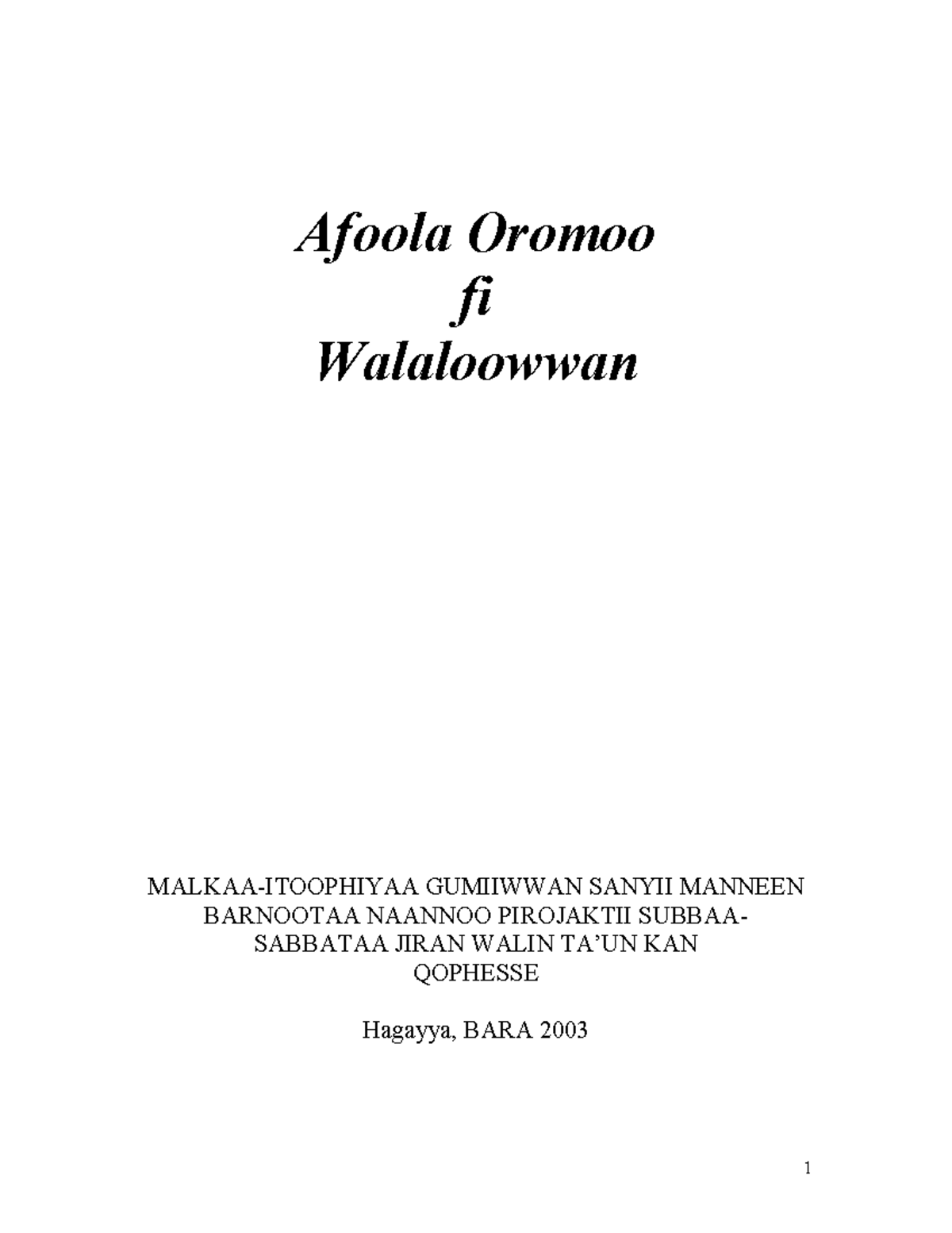 Fdocuments - oromo foklore - Afoola Oromoo fi Walaloowwan MALKAA ...