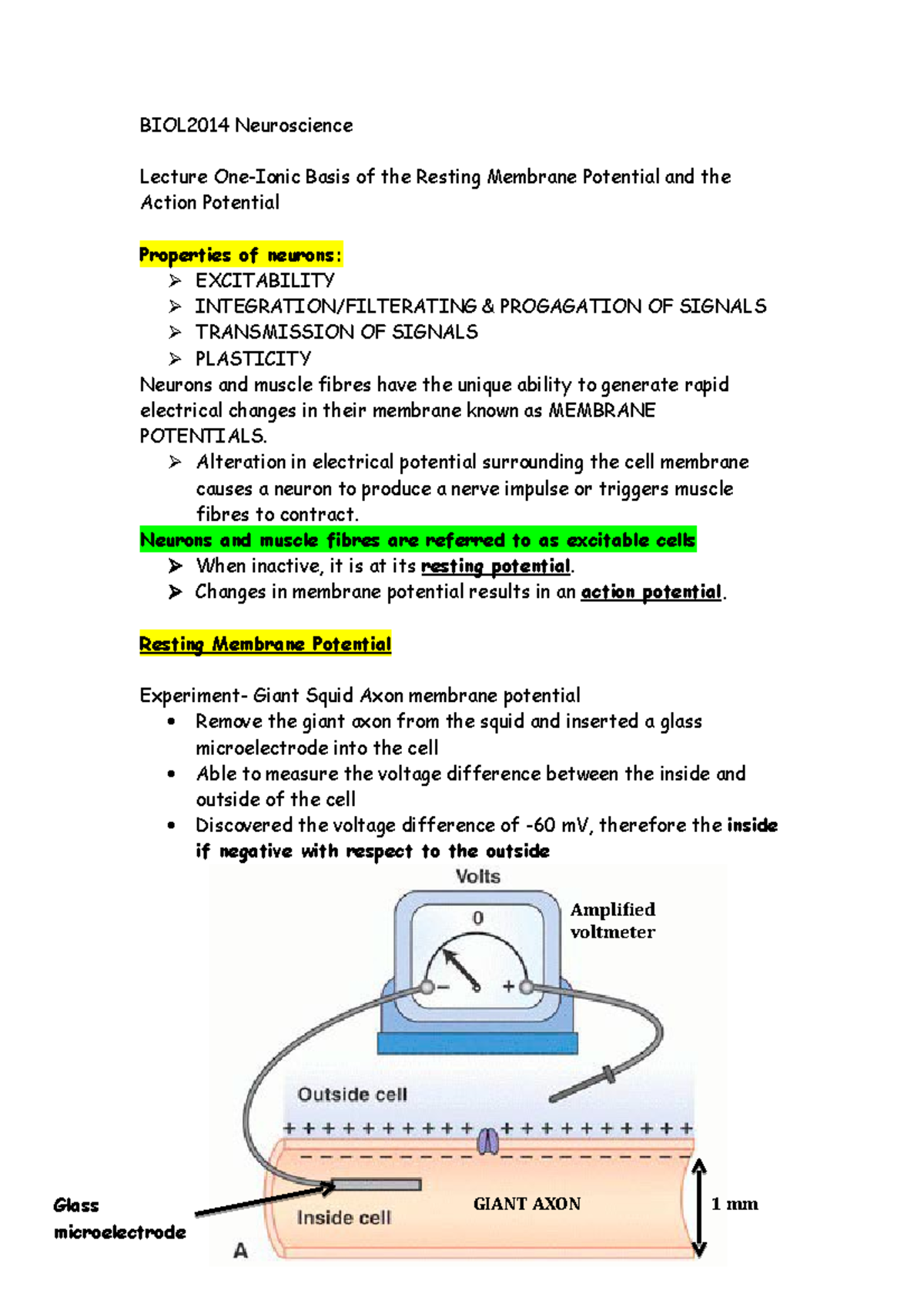 Nerst Equation - Lecture notes 1 - BIOL2014 Neuroscience Lecture One ...