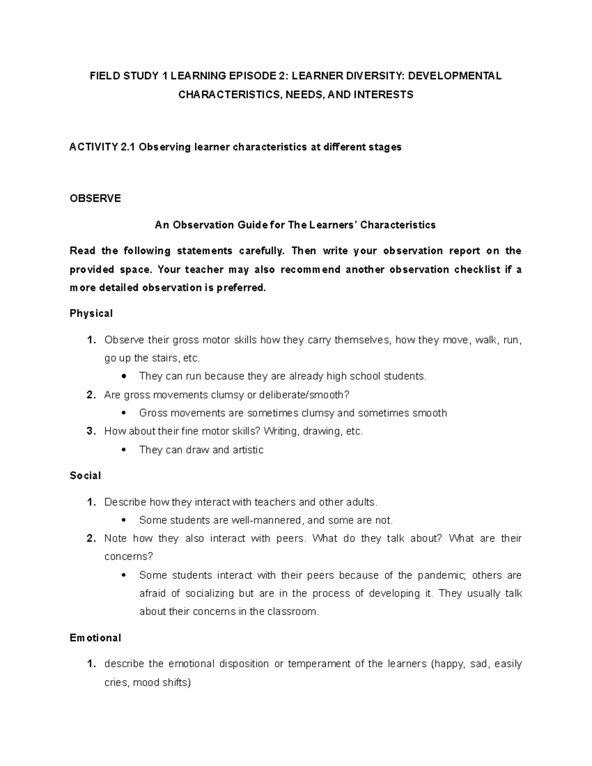 Fs1 learning ep2 done - Fs1 book - FIELD STUDY 1 LEARNING EPISODE 2 ...