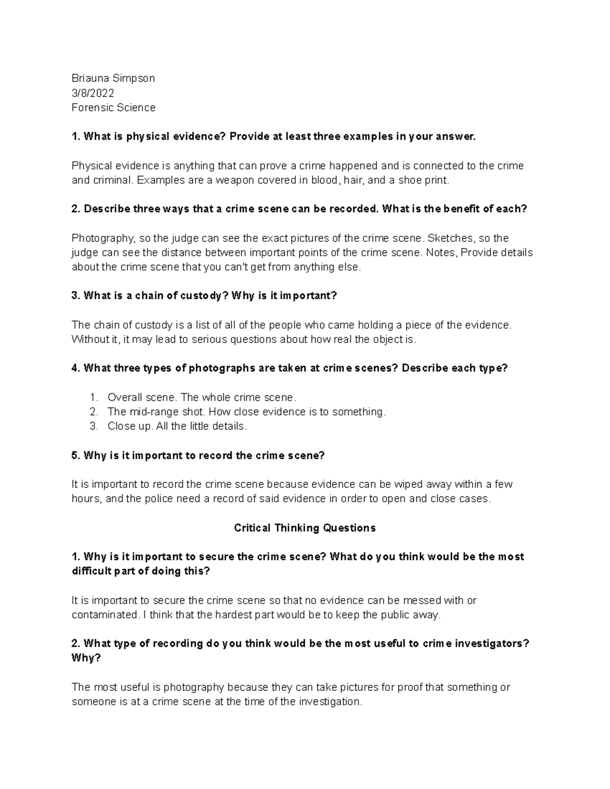 Forensic Science Questions 2 - ANTH 420 - Western - Studocu