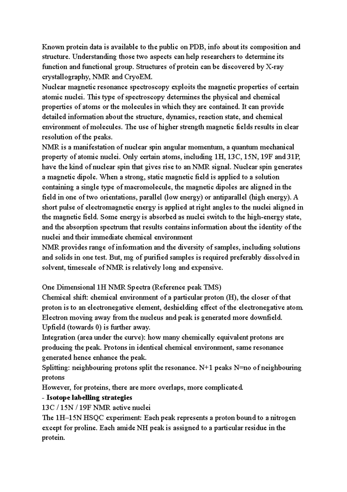 NMR - Lecture notes 1-6 - Known protein data is available to the public ...