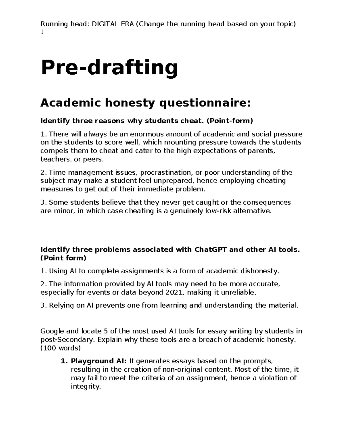 Project 1 Draft template 1.edited - Running head: DIGITAL ERA (Change ...