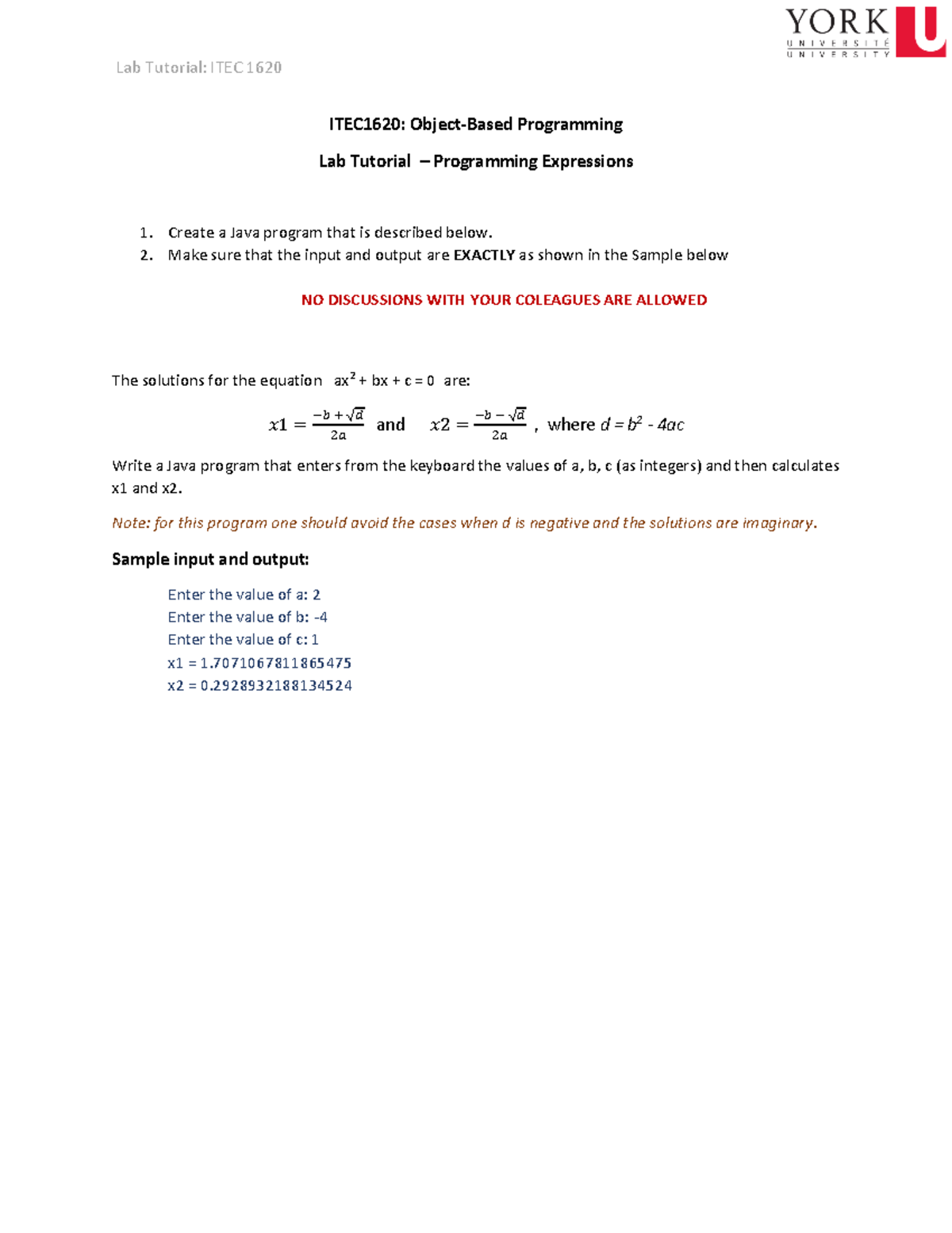 Marked Lab 1 - asd - Lab Tutorial: ITEC 1620 ITEC1620: Object-Based Programming Lab Tutorial ...