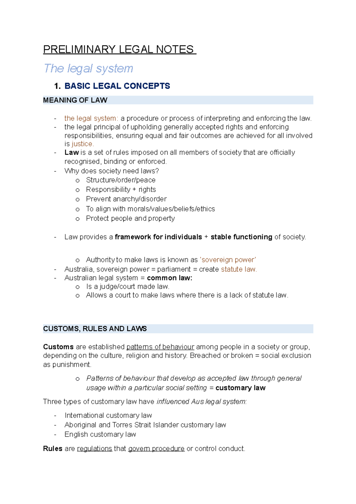 Preliminary Legal Notes - PRELIMINARY LEGAL NOTES The legal system 1 ...