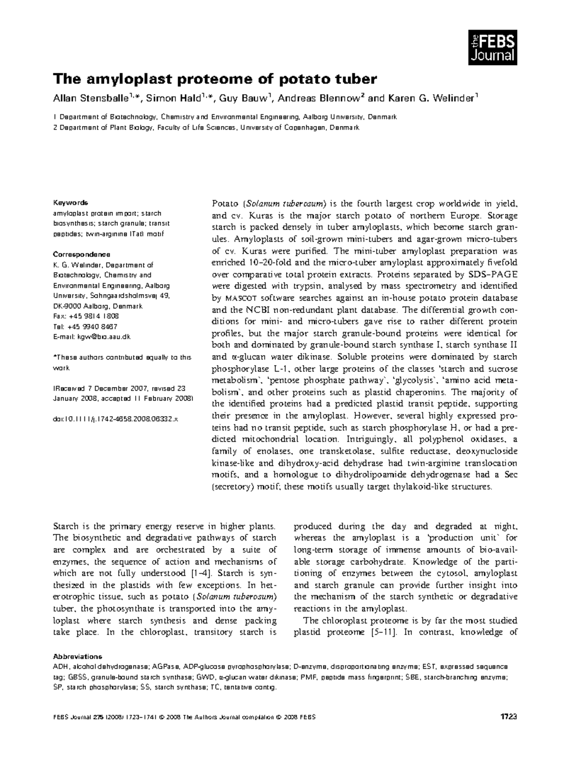 The FEBS Journal - 2008 - Stensballe - The amyloplast proteome of ...
