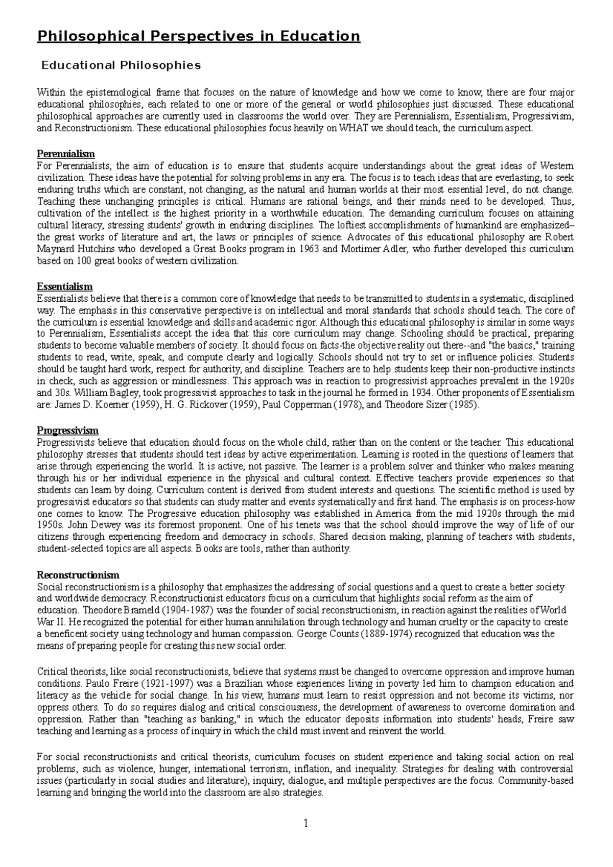 Philosophical Perspectives - These educational philosophical approaches ...