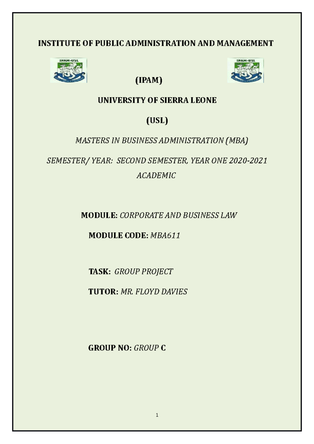 LAW Group C - INSTITUTE OF PUBLIC ADMINISTRATION AND MANAGEMENT (IPAM ...