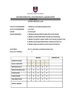 LAB Report Nitrite AND Nitrate - ENVIRONMENTAL ENGINEERING LABORATORY ...
