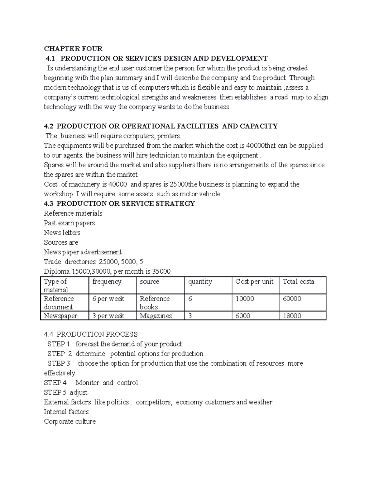 Chapter FOUR - PLAN - CHAPTER FOUR 4 PRODUCTION OR SERVICES DESIGN AND ...