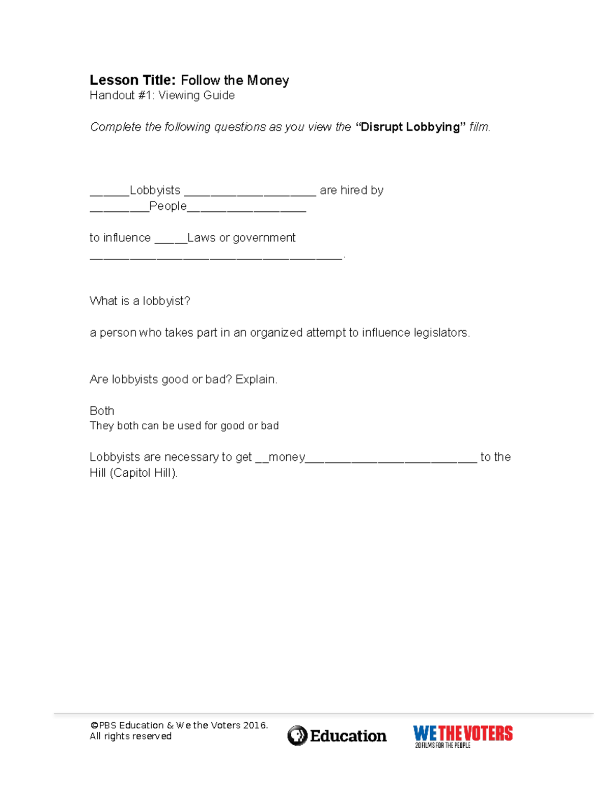 Follow the money Handout 1 - Lesson Title: Follow the Money Handout #1 ...