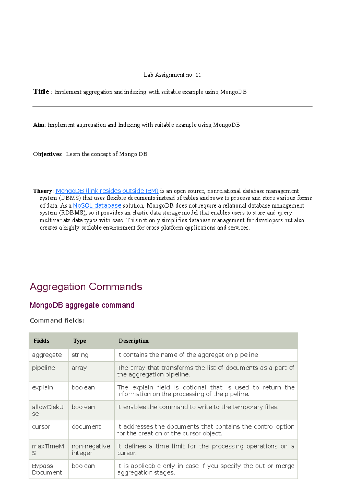 Practical No11 Vvv Lab Assignment No 11 Title Implement Aggregation And Indexing With