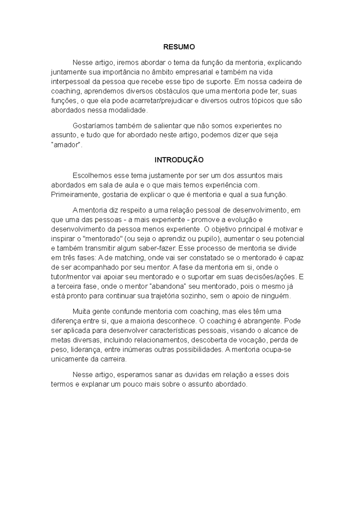 Introdução E Resumo Artigo Cientifico Da Disciplina De Elaboração Do