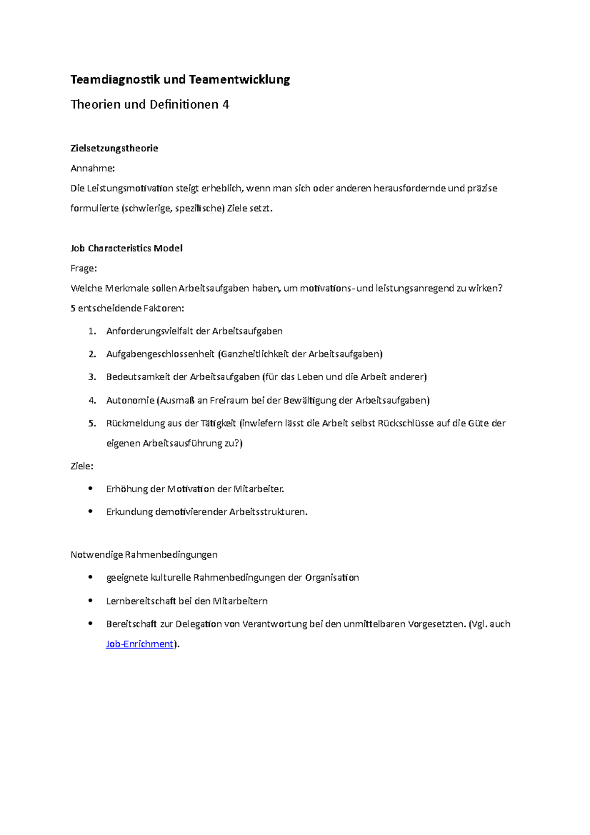 Theorien und Definitionen 4 - Zielsetzungstheorie und Job ...