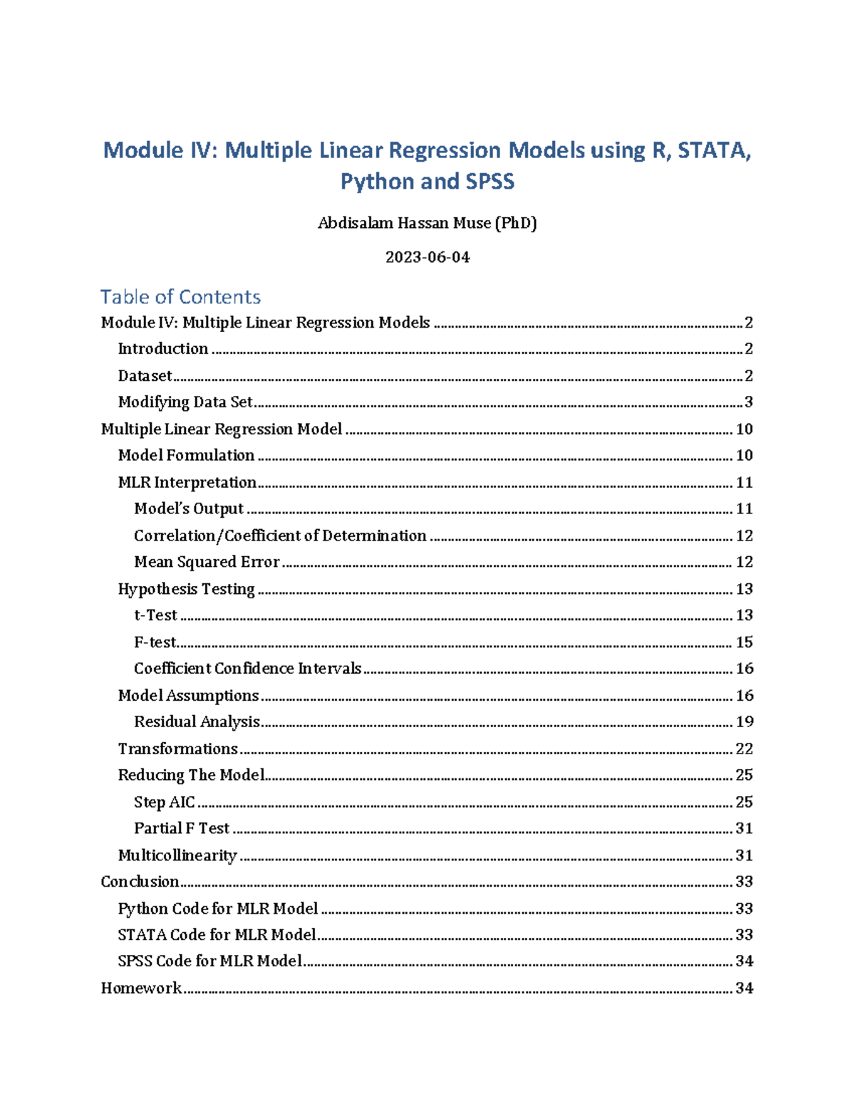 Module IV Multiple Linear Regression Model - - Studocu