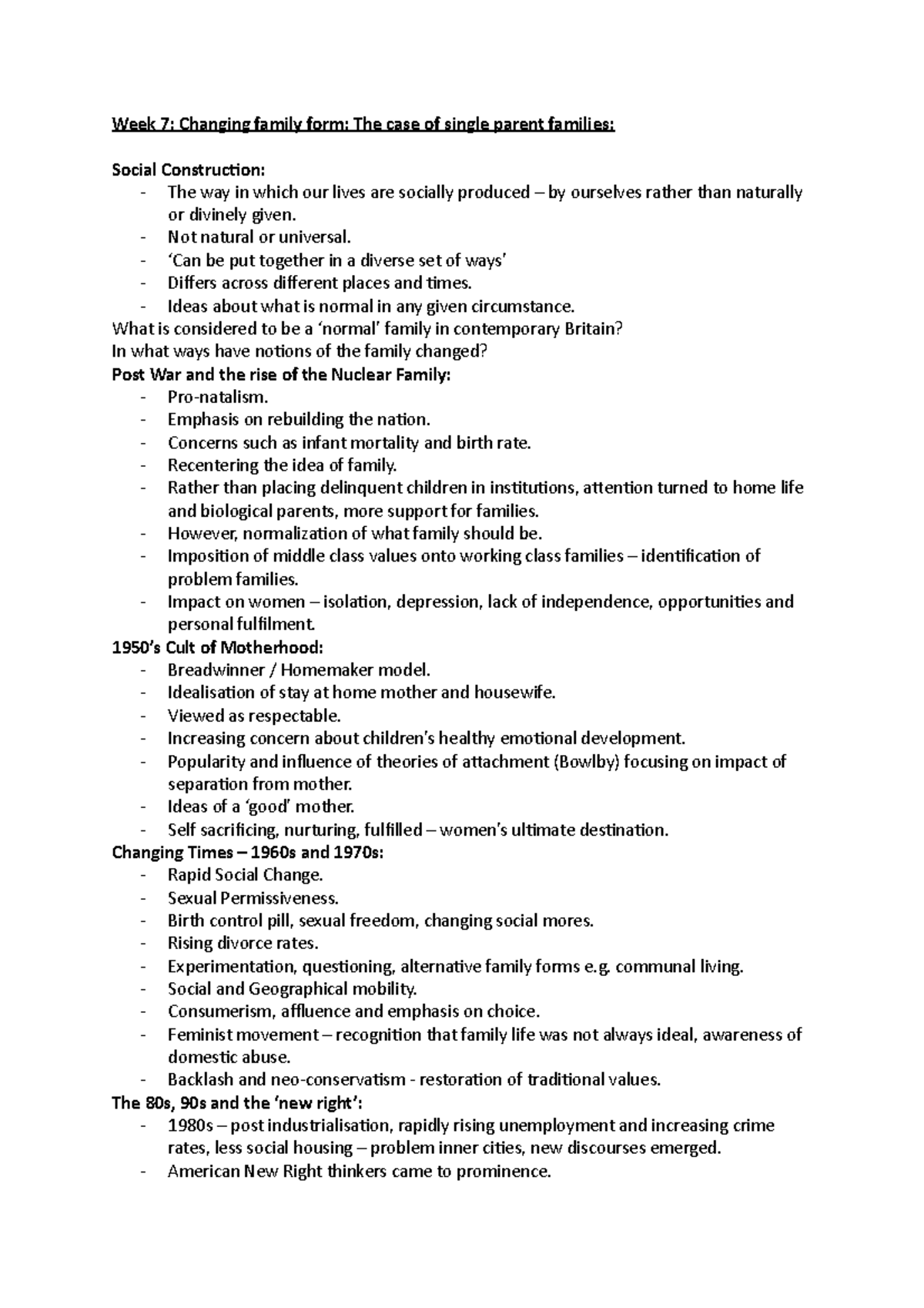 Week 7 Changing family form - Week 7: Changing family form: The case of ...
