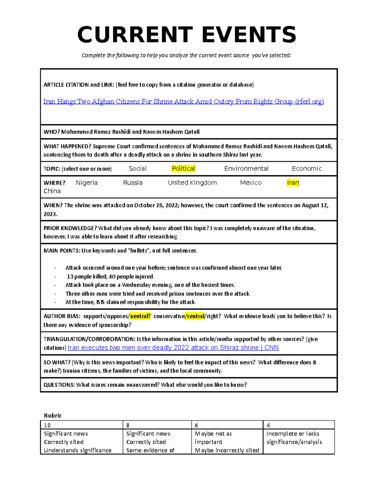 ,kj - laksfasdfkasf - CURRENT EVENTS Complete the following to help you ...
