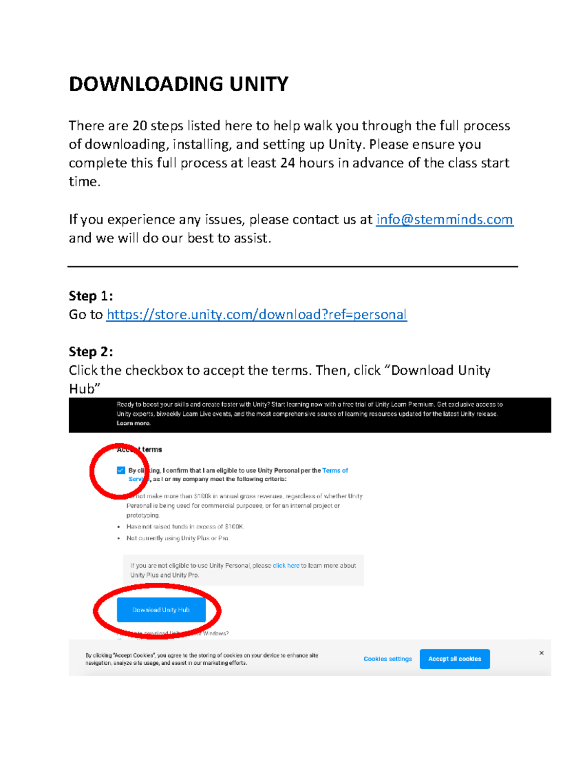 Unity Instructions V2 - DOWNLOADING UNITY There are 20 steps listed here to help walk you ...