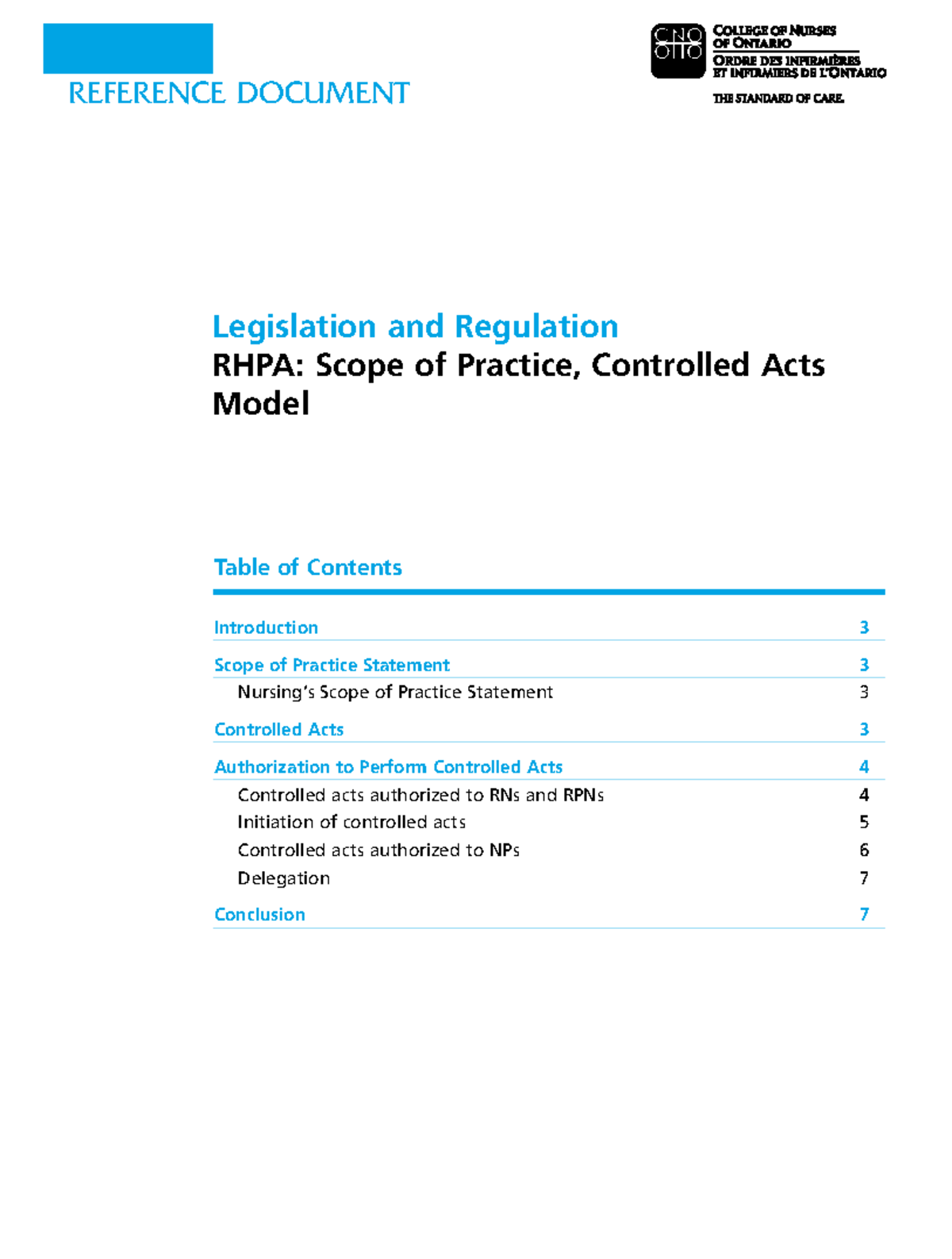 RHPA - Controlled Act - REFERENCE DOCUMENT Legislation and Regulation ...
