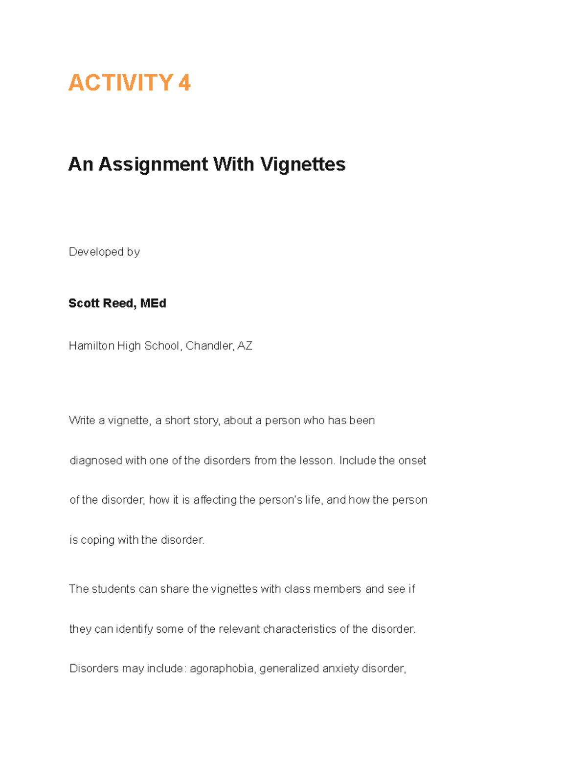 Activity 4 - Lecture Notes - ACTIVITY 4 An Assignment With Vignettes ...