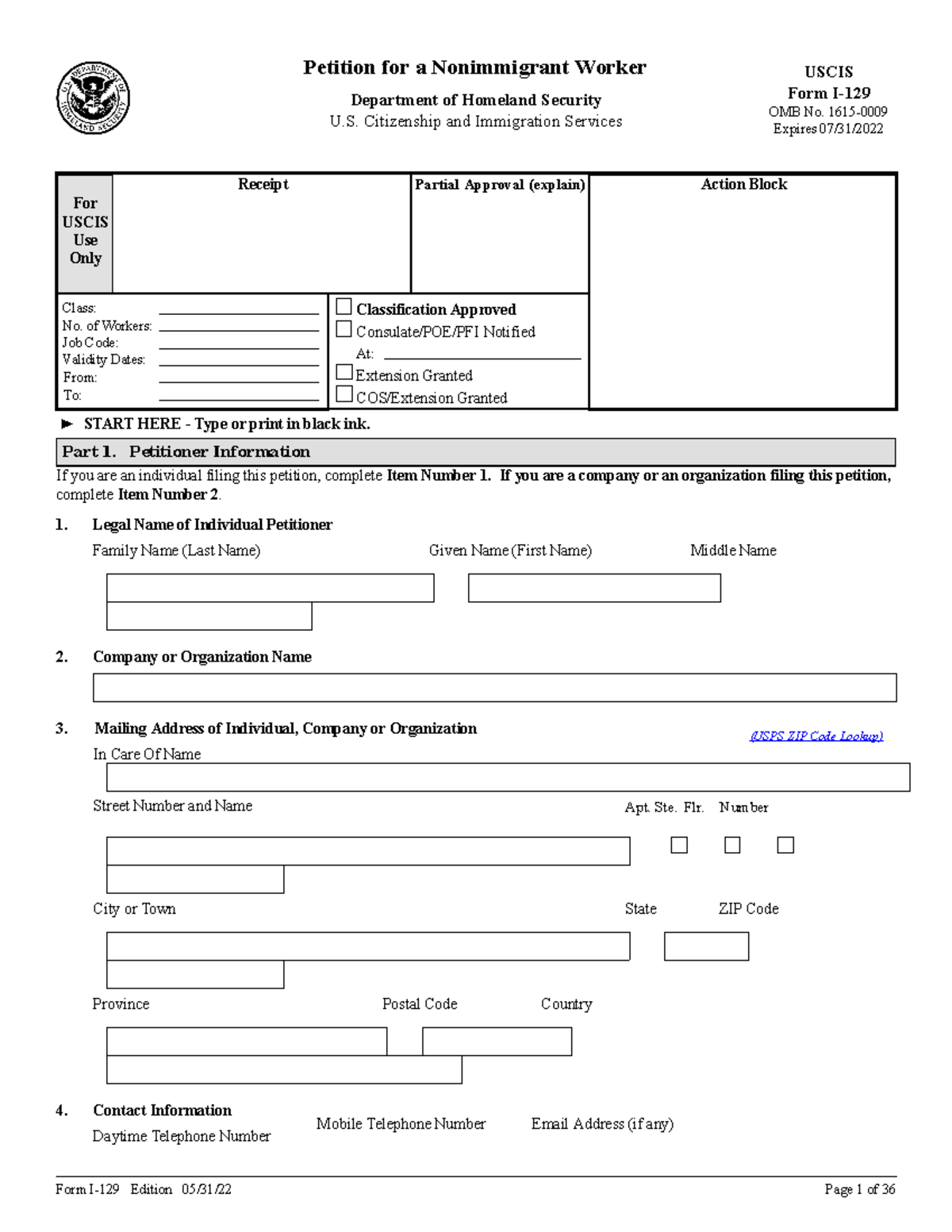 I-129 - apuntes - Form I-129 Edition 05/31/22 Page 1 of 36 Petition for ...