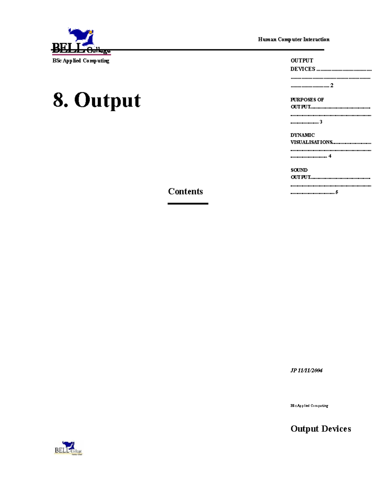 Human Computer Interaction Notes Bsc Applied Computing 8 Output Contents Human Computer